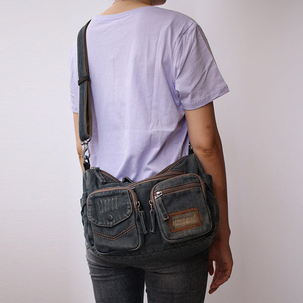 Black Denim Side Bag Mens Denim Messenger Bags Vintage Denim Crossbody ...