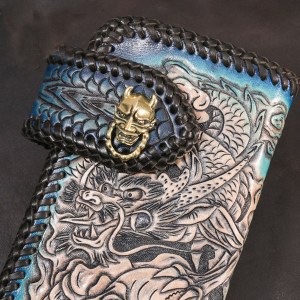 Handmade Leather Skull Punk Mens Chain Biker Wallet Cool Leather Walle ...