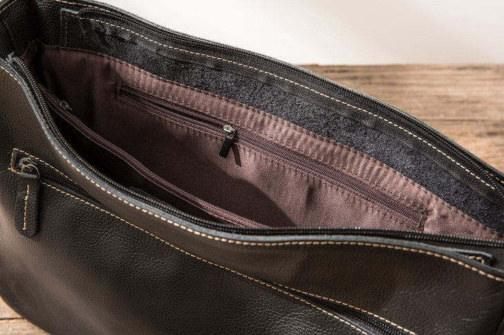Black Large Leather Mens Cool Messenger Bags Shoulder Bags For Men