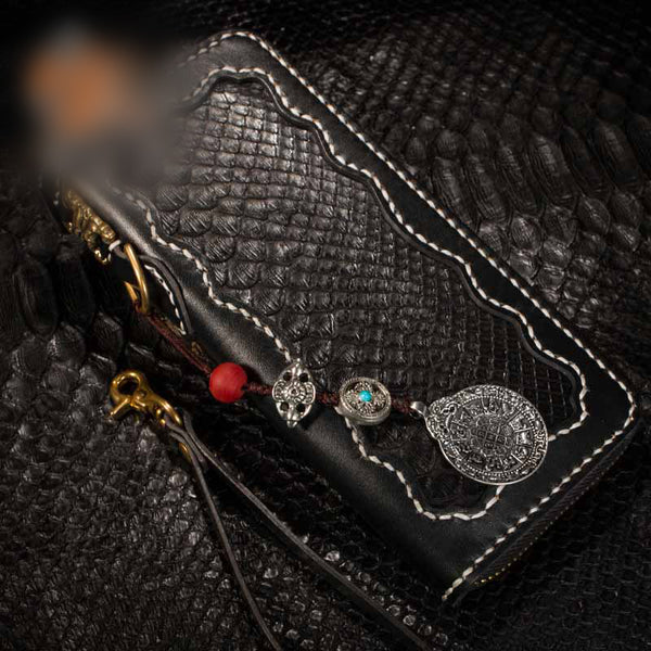Handmade Leather Python Skin Mens Chain Biker Wallet Cool Leather Wall ...