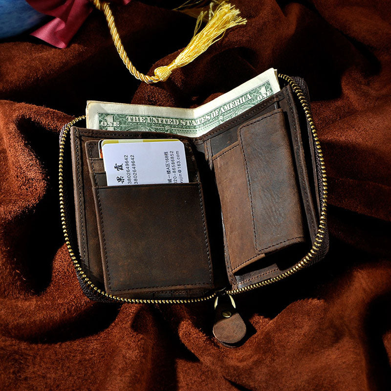 Cool Leather Mens Zipper Small Wallet Front Pocket Wallet for Men ...