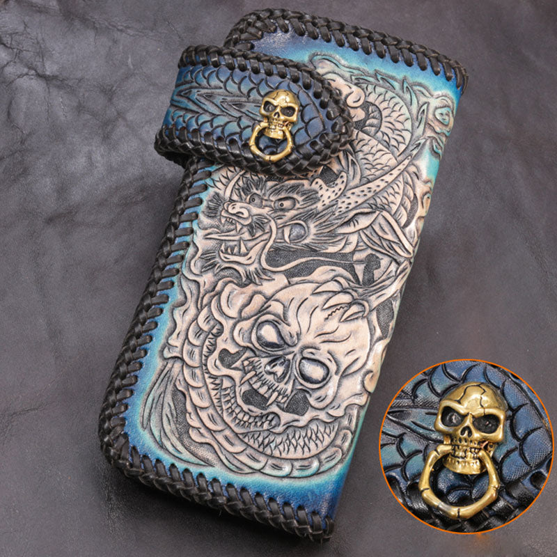 Handmade Leather Skull Punk Mens Chain Biker Wallet Cool Leather Walle ...
