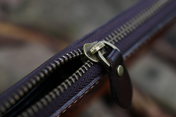 Brown Leather Japanese Samurai Tooled Zip Wallet Handmade Clutch Walle ...