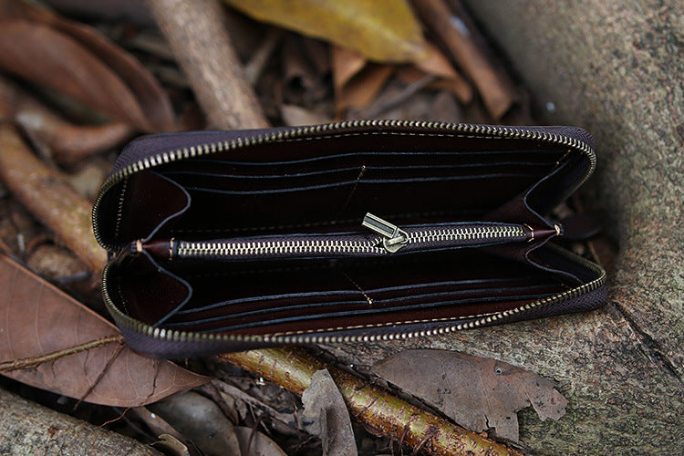 Brown Leather Japanese Samurai Tooled Zip Wallet Handmade Clutch Walle ...