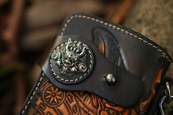 Cool Leather Japanese Samurai Tooled Biker Wallet Handmade Chain Walle ...