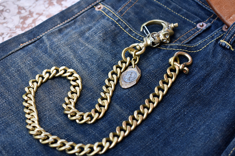 Cool Men's Pure Gold Brass Skull 18‘’ Key Chain Pants Chains Biker Wal ...