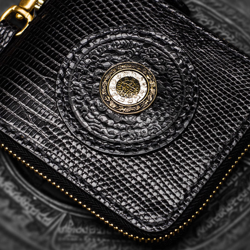 Handmade LIZARD SKIN Leather Black Biker Wallet Mens Cool billfold Cha ...