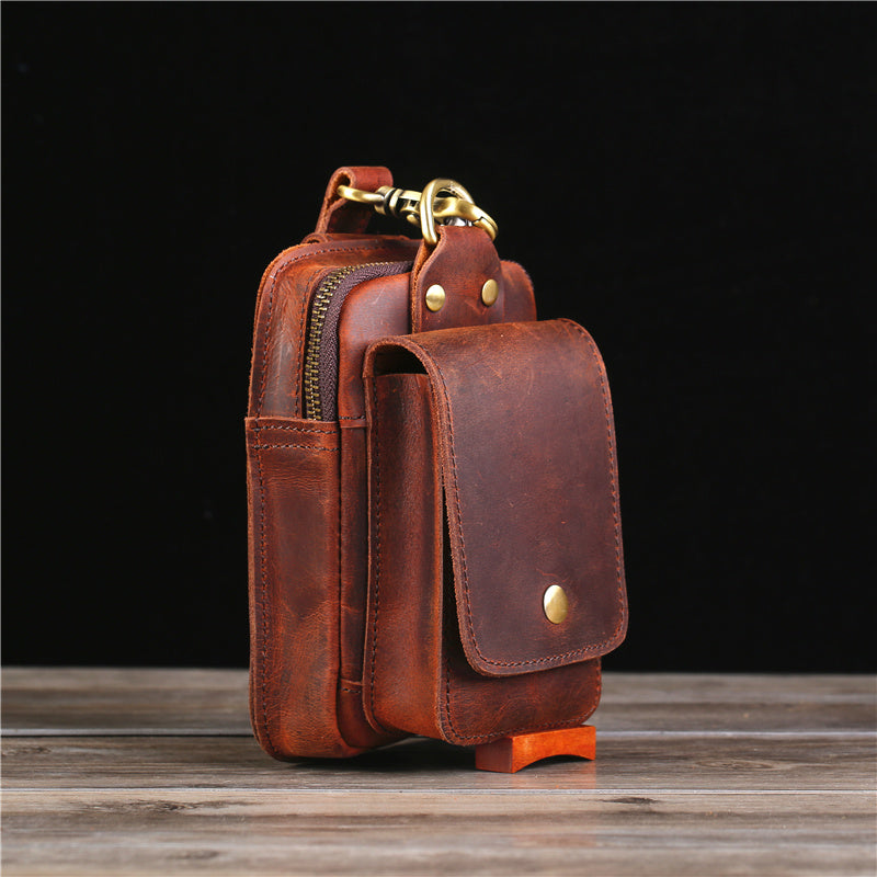 Brown Leather Cell Phone Holster Mens Belt Pouch Leather Cigarette Bel