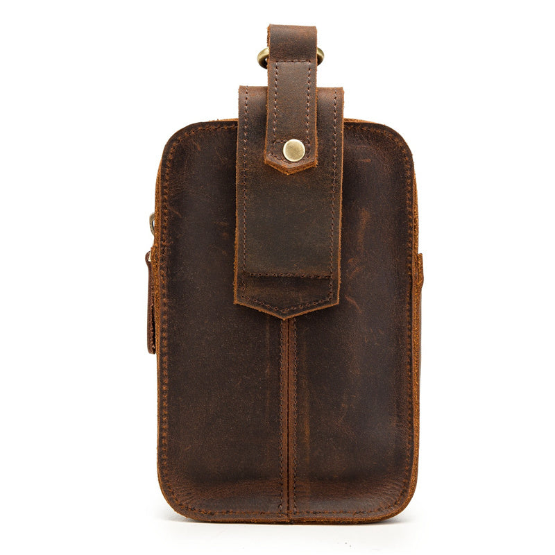 Brown Leather Cell Phone Holster Mens Belt Pouch Leather Cigarette Bel