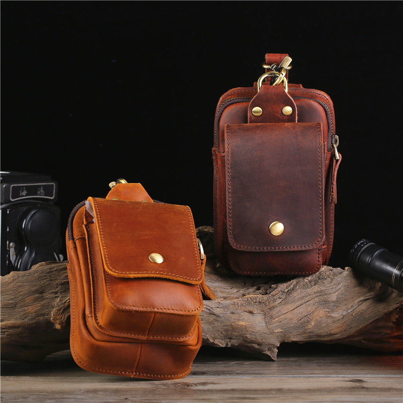 Brown Leather Cell Phone Holster Mens Belt Pouch Leather Cigarette Bel