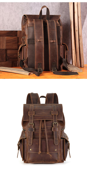 Leather Mens Travel Backpack 17'' Laptop School Rucksack Vintage Satch ...