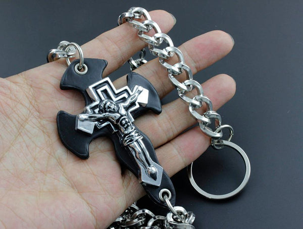 Solid Stainless Steel Cross Wallet Chain Cool Punk Rock Biker Trucker ...